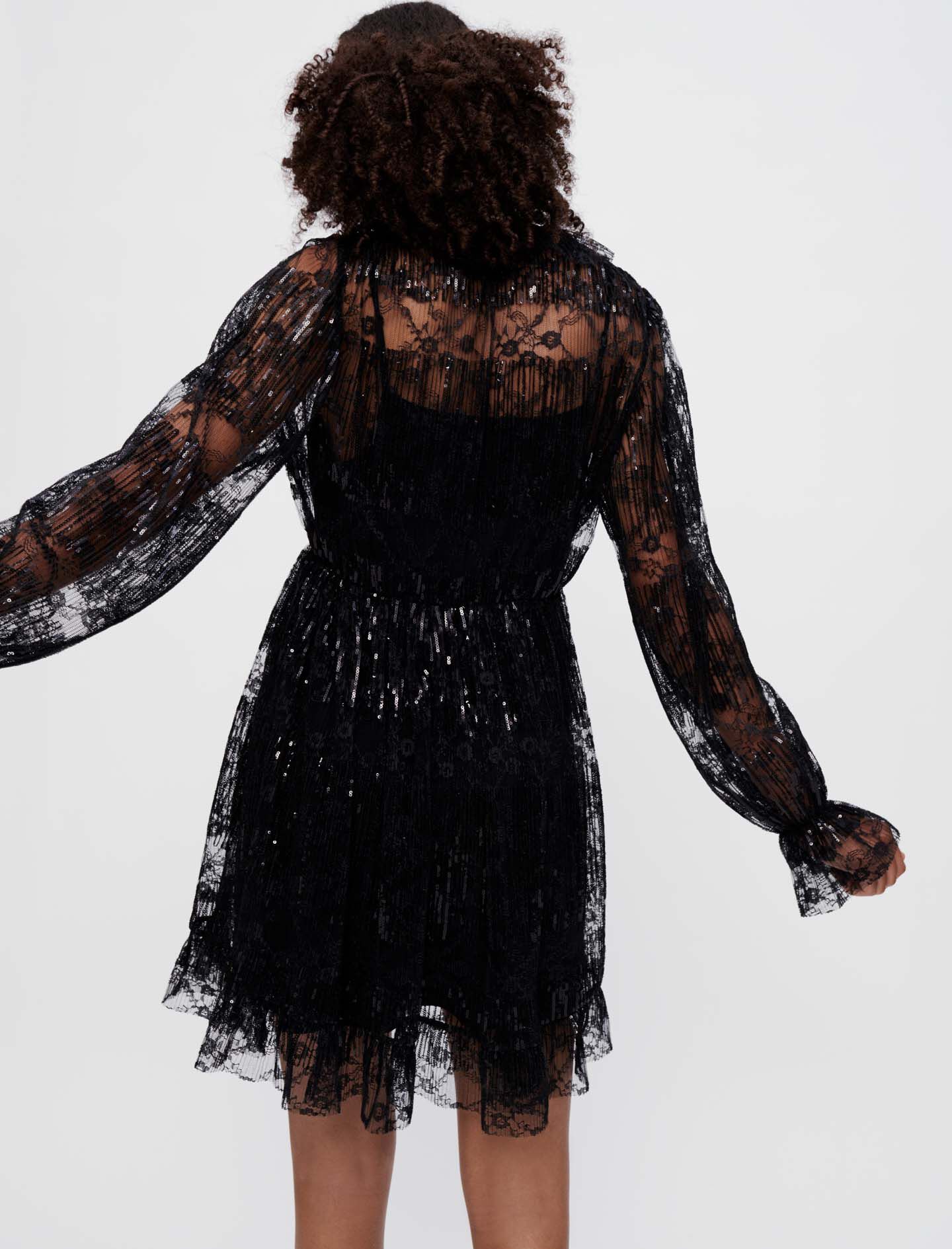 Black pleated lace dress Black / Gray For Women | Maje Black pleated lace dress Black / Gray For Women | Maje