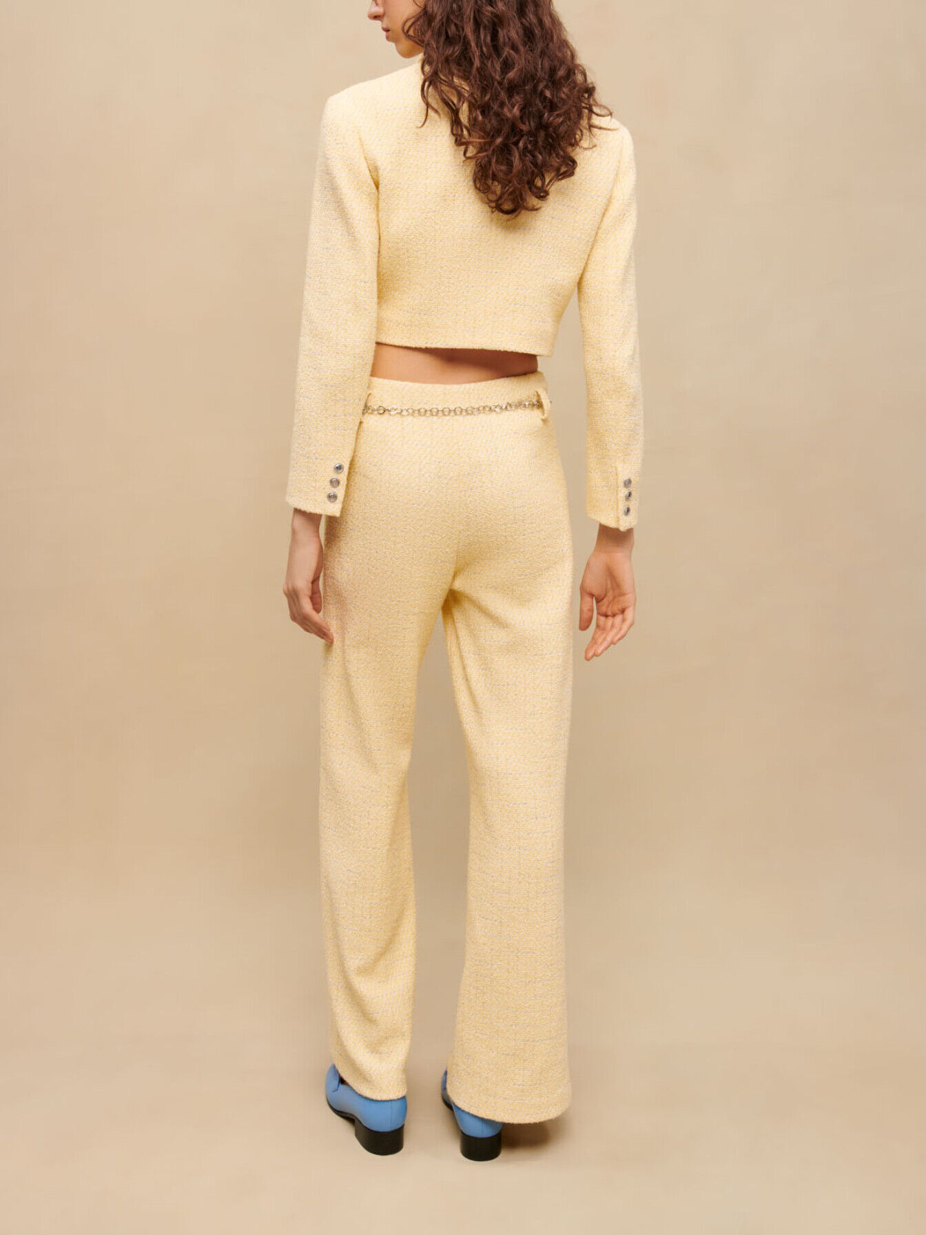 Cropped tweed tailored jacket Yellow / Orange For Women | Maje Cropped tweed tailored jacket Yellow / Orange For Women | Maje