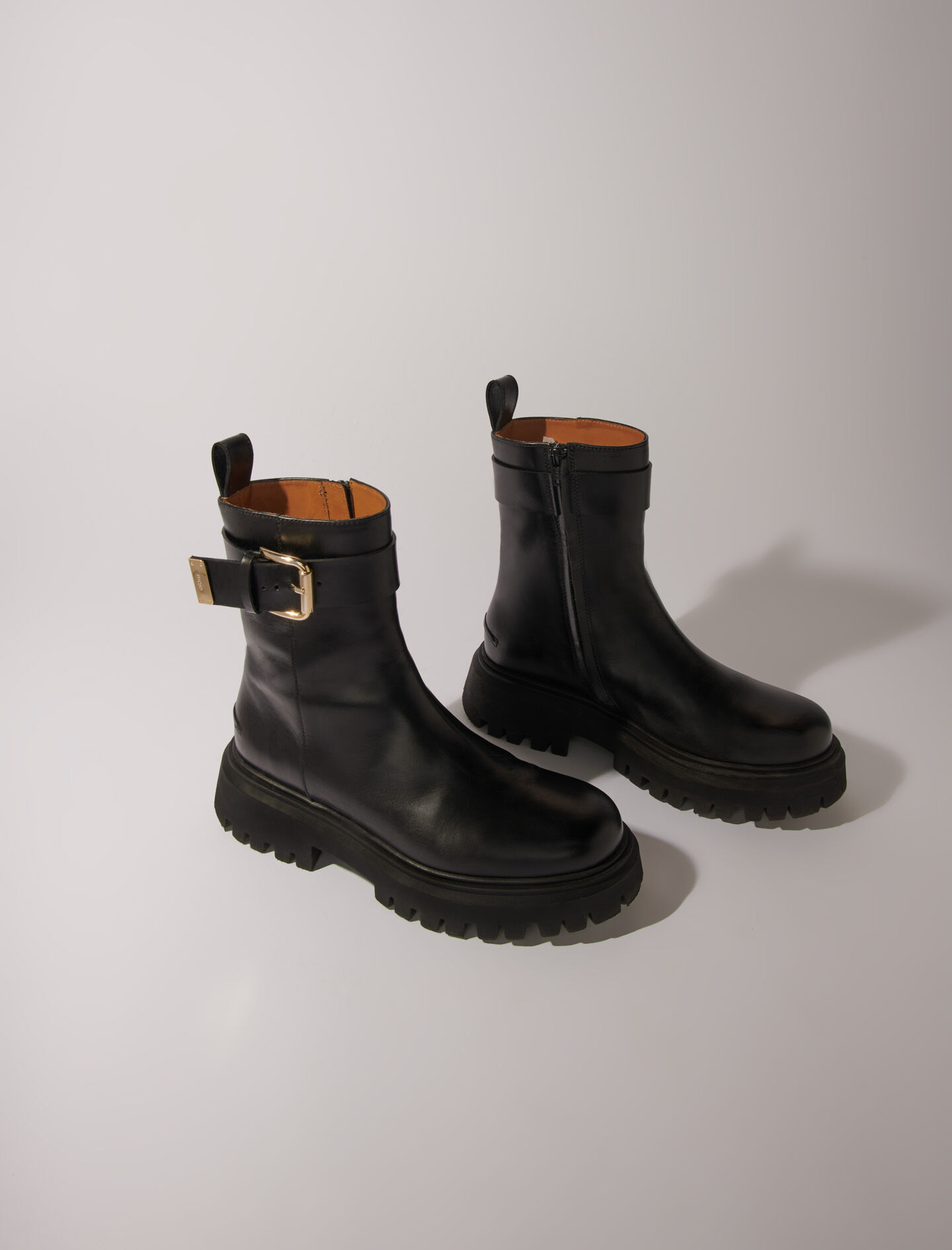 Leather ankle boots with buckles Black / Gray For Women | Maje Leather ankle boots with buckles Black / Gray For Women | Maje