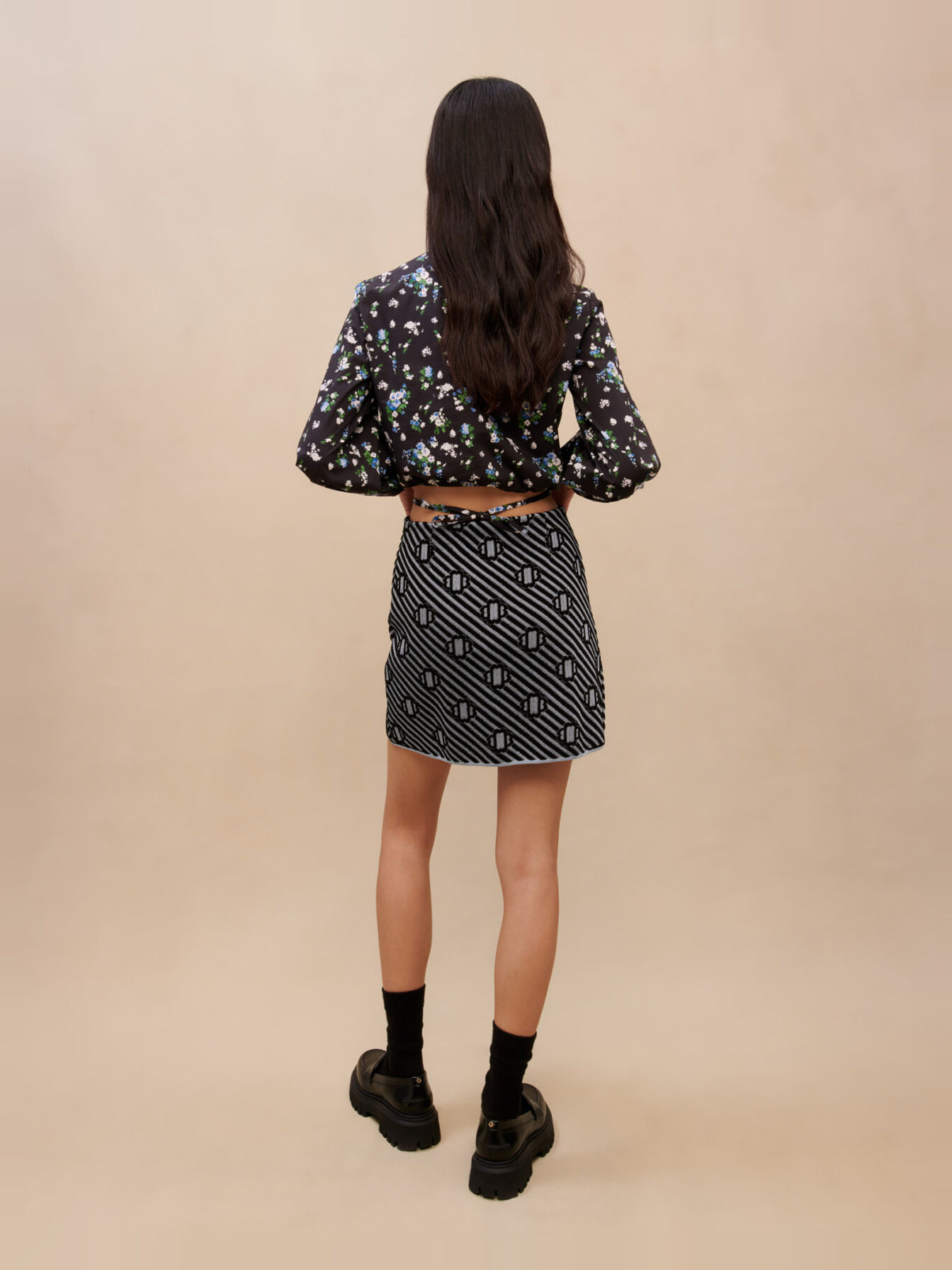 Printed jacquard skirt Black / Gray For Women | Maje Printed jacquard skirt Black / Gray For Women | Maje