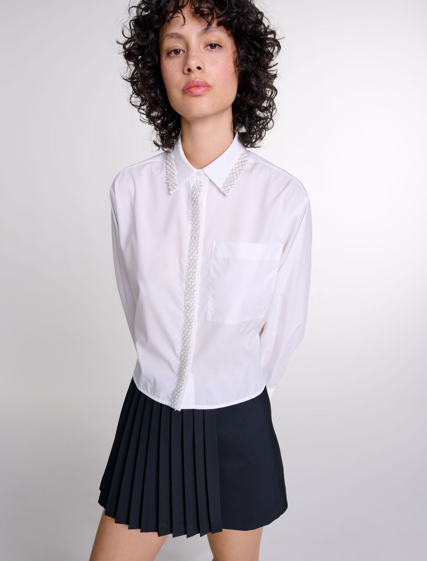 Beaded cropped shirt White For Women | Maje Beaded cropped shirt White For Women | Maje