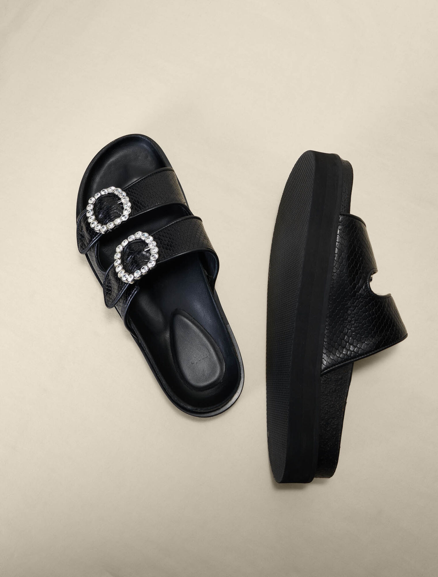 Sandals with rhinestone buckles