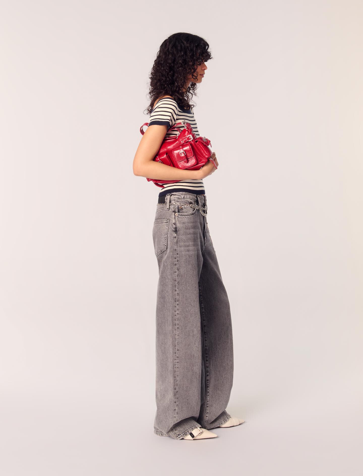Wide-leg jeans with chain-link belt Black / Gray For Women Wide-leg jeans with chain-link belt Black / Gray For Women