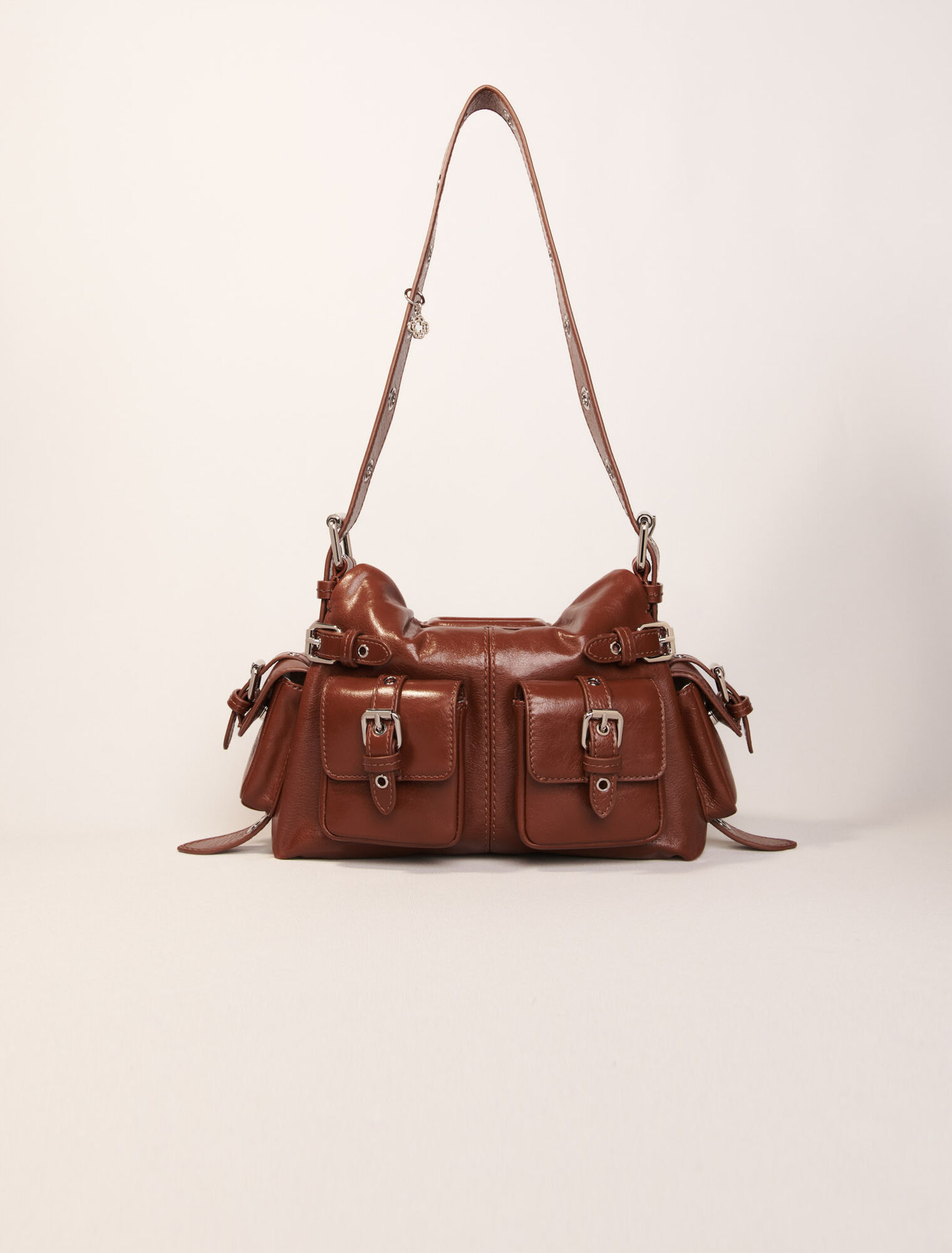 Miss M Mini cargo leather bag Brown For Women | Maje