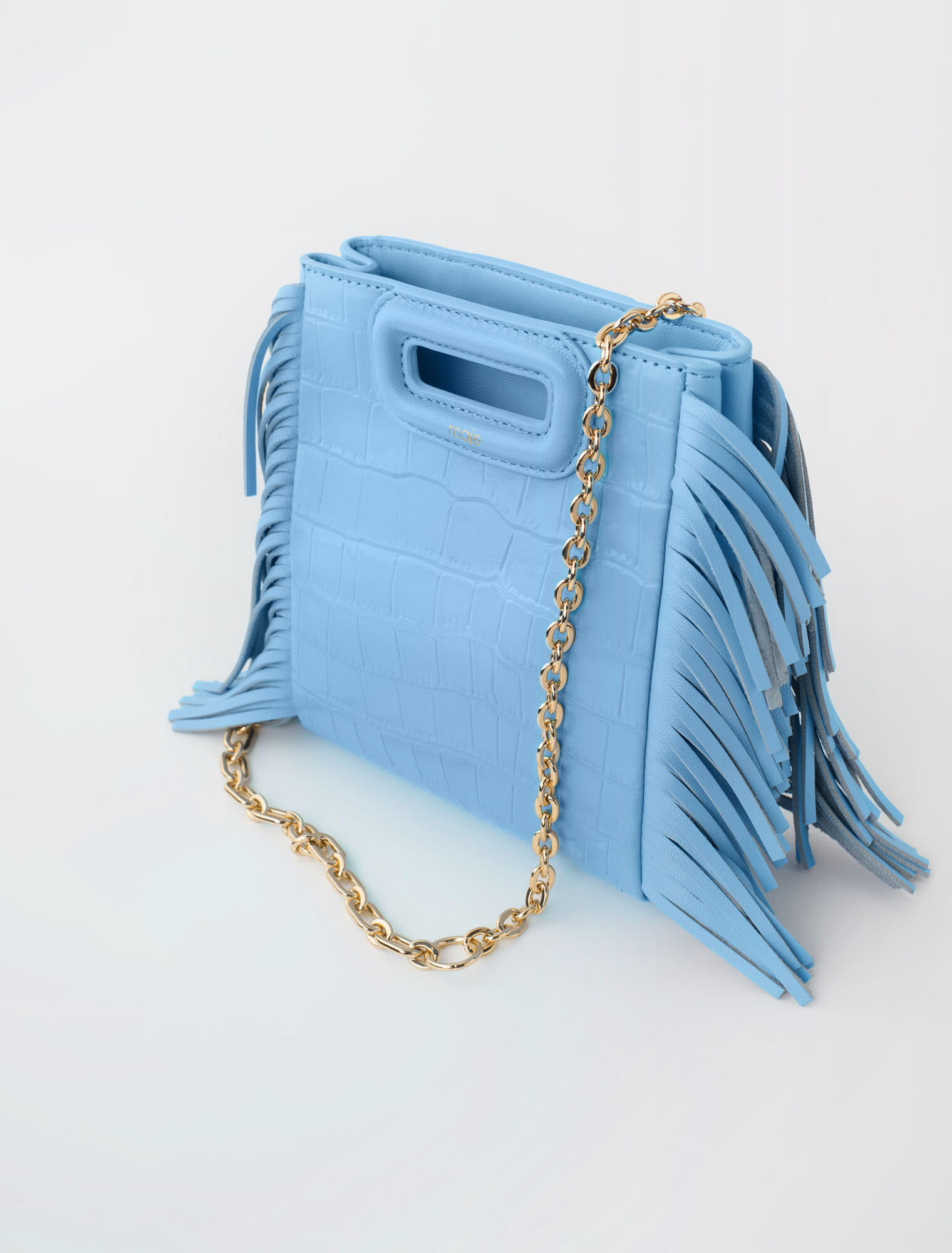 Mini embossed-leather M bag with chain - | Maje