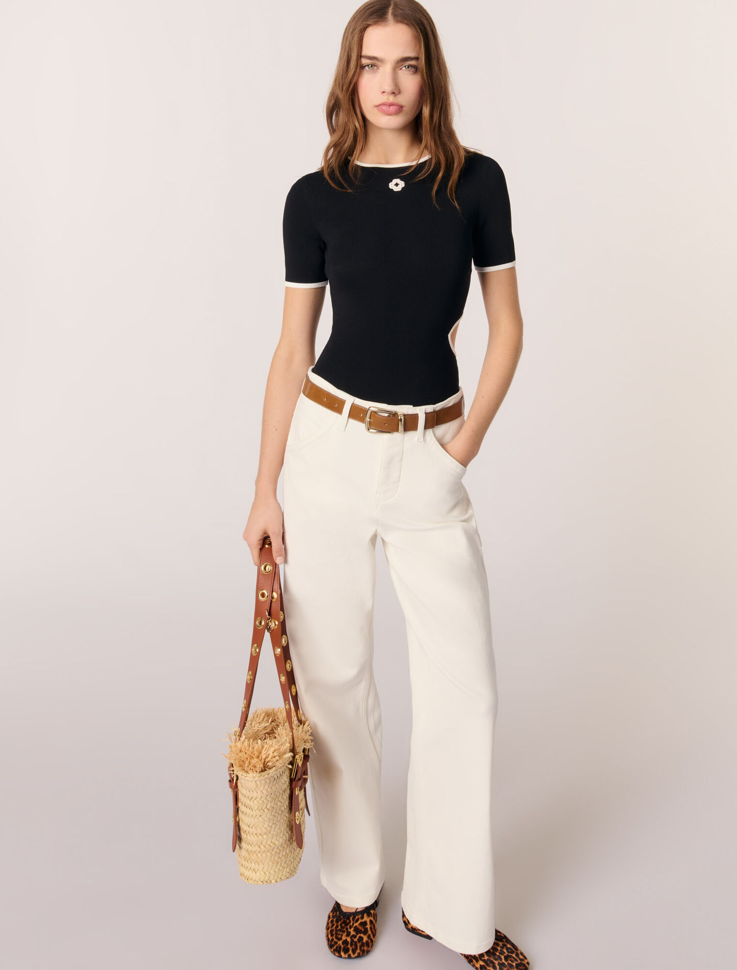 Openwork knit bodysuit Black / Gray For Women | Maje