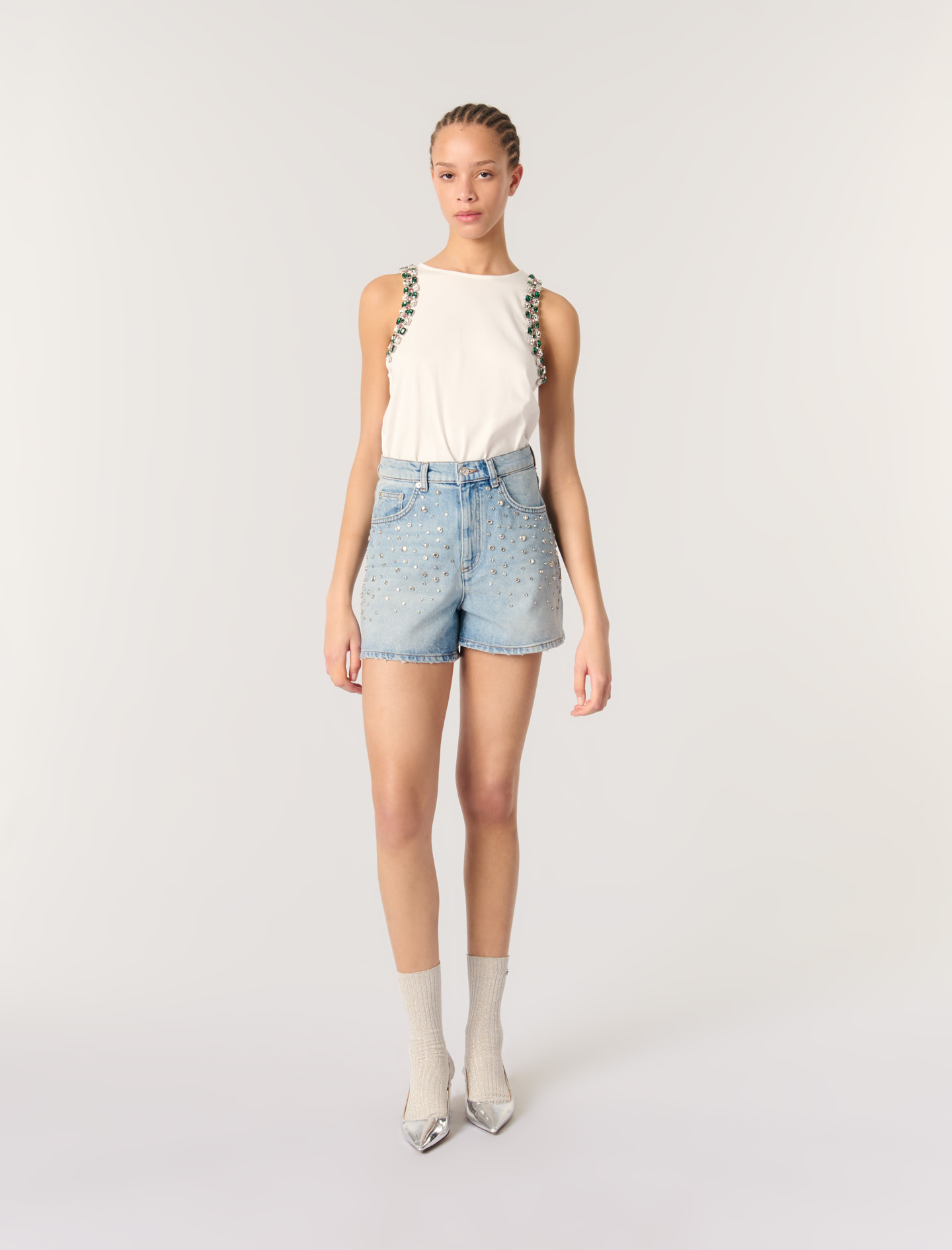 Rhinestone vest top White For Women | Maje