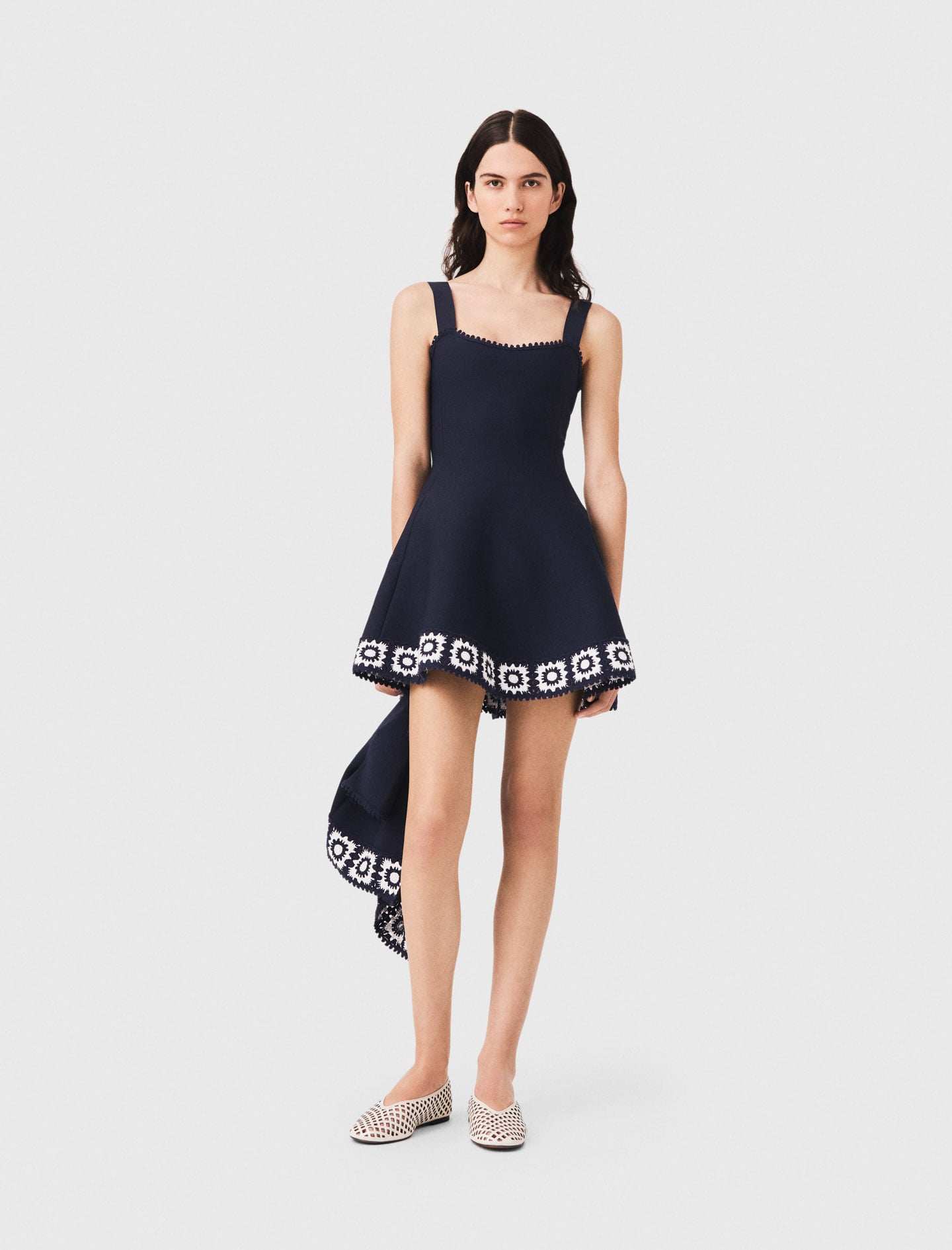 Dress with crochet panels Blue For Women | Maje