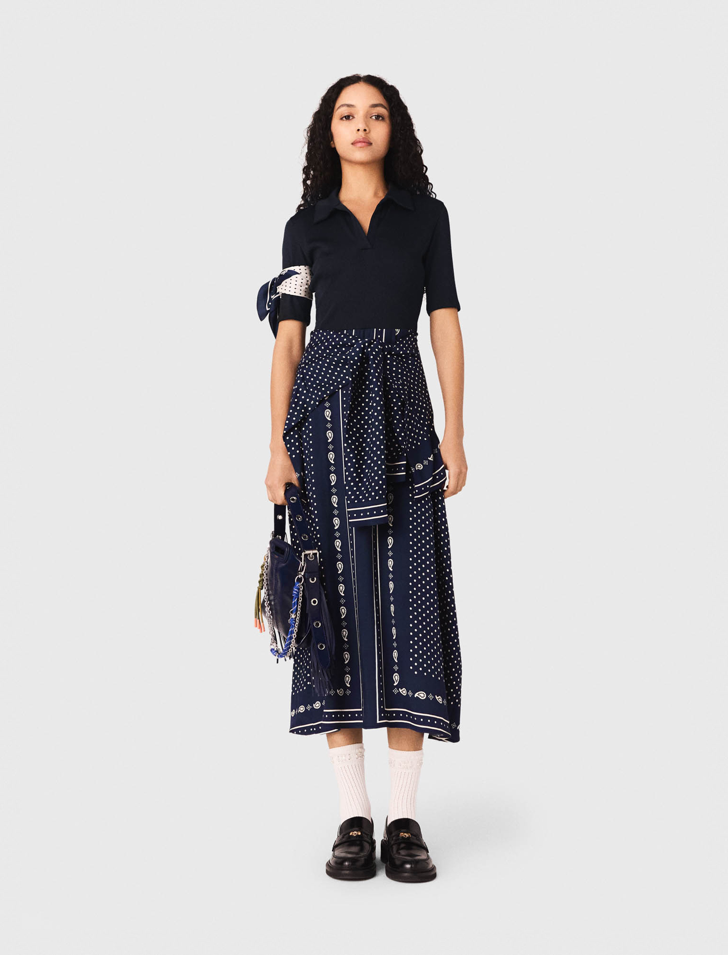 Patterned mixed-material dress Blue For Women | Maje