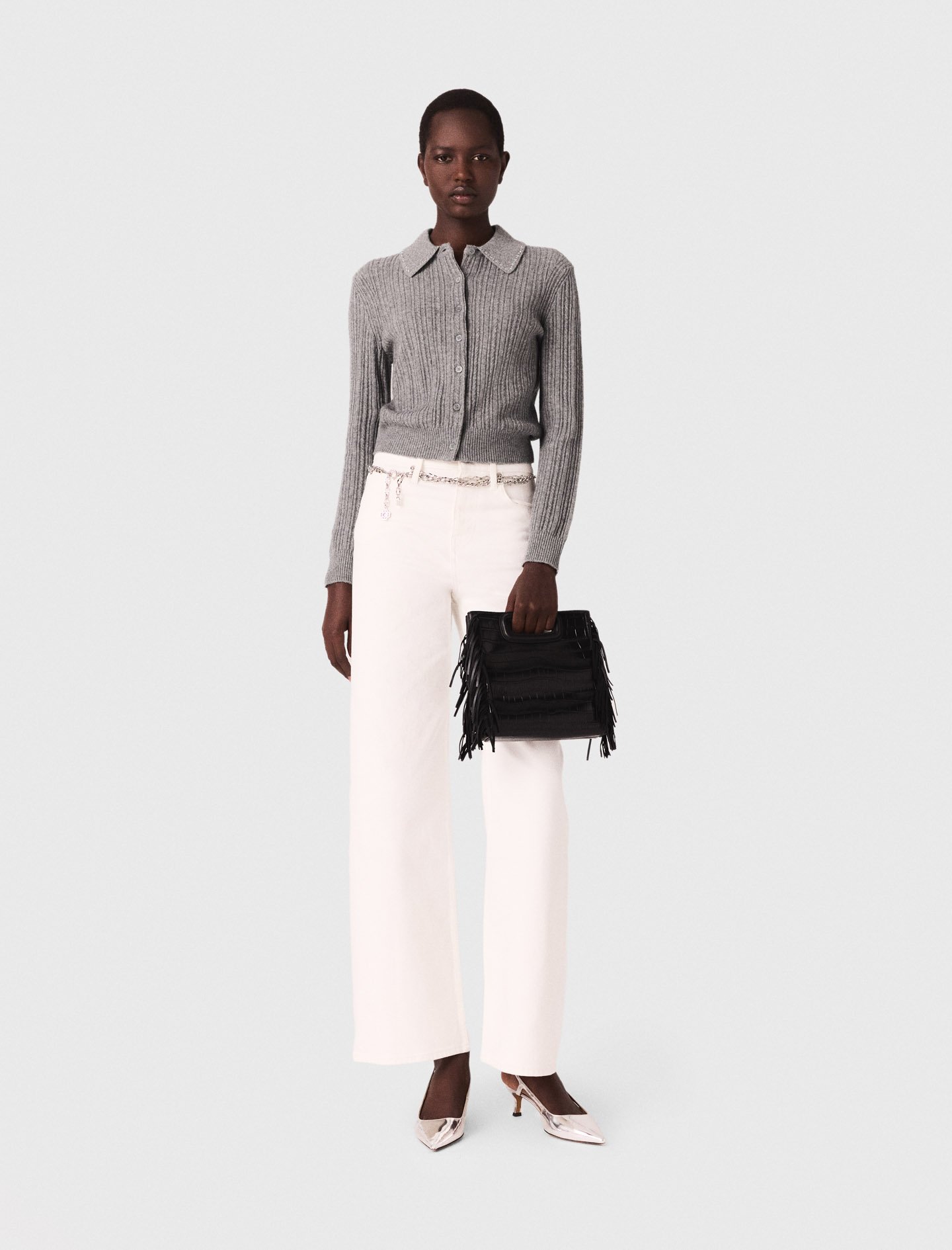 Rhinestone collar cardigan Black / Gray For Women | Maje