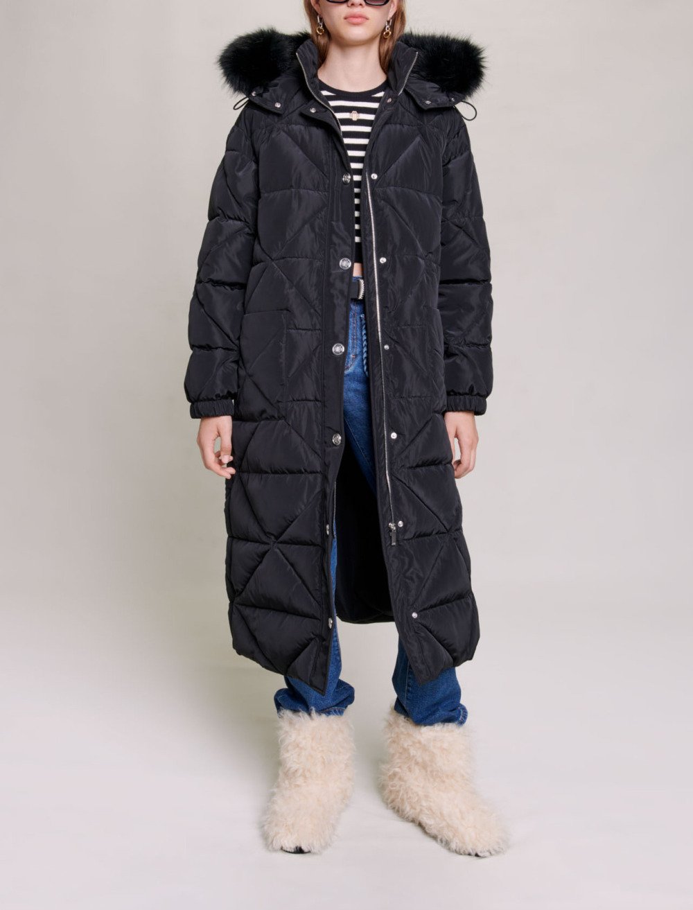 Long padded jacket Black / Gray For Women | Maje