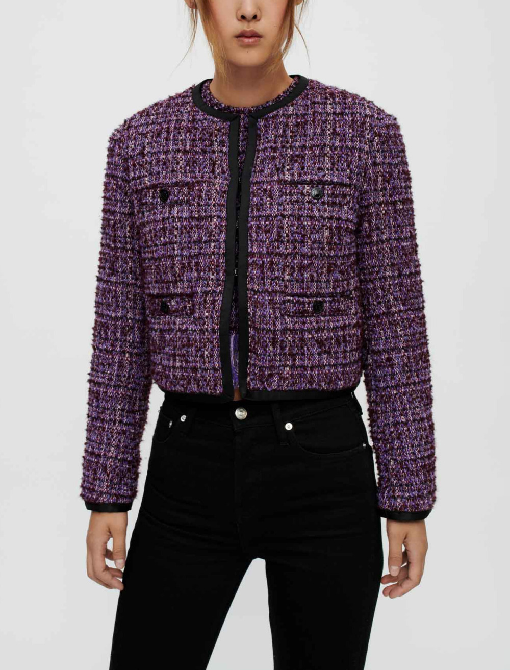 Purple quilted tweed jacket Purple For Women | Maje
