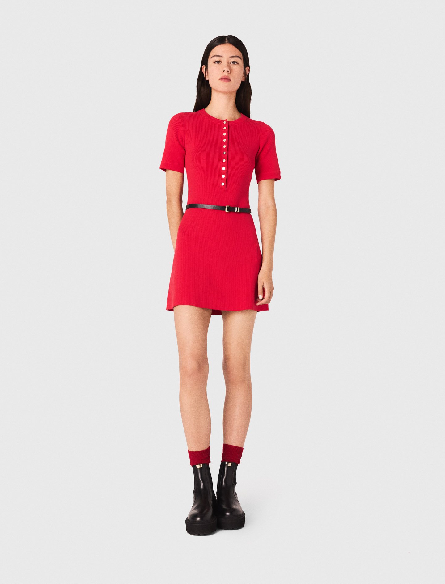 Mini ribbed knit dress Red For Women | Maje