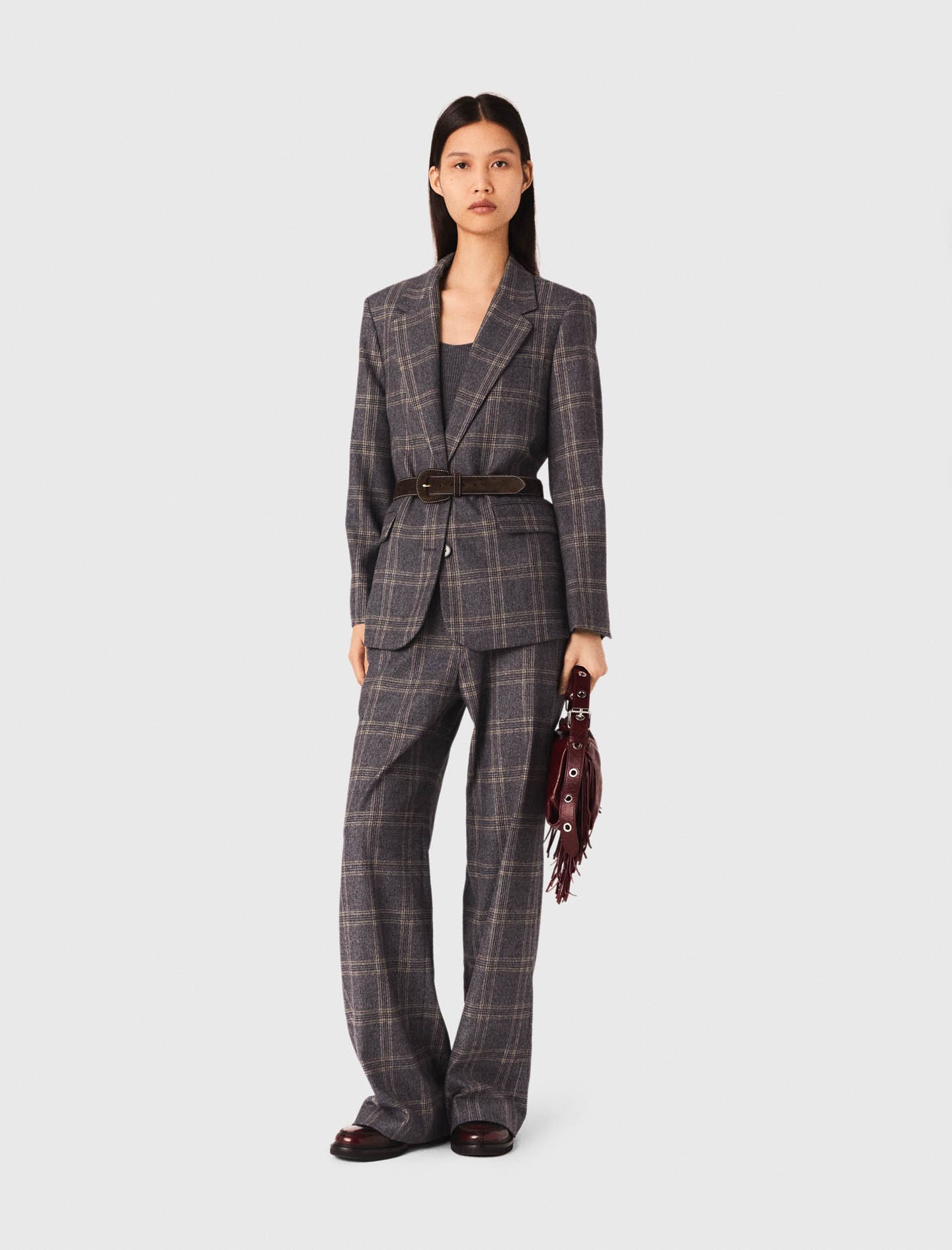 Checkered belted suit jacket Black / Gray For Women | Maje